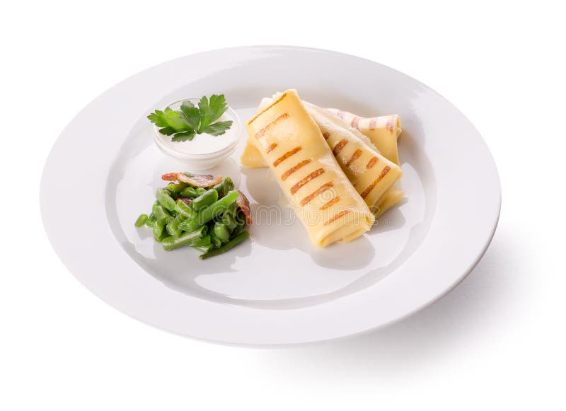 Breakfast with Spring Rolls with Sauce on Plate Stock Photo - Image of ...