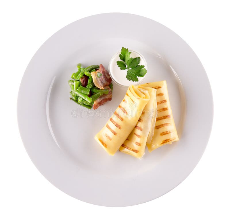 Breakfast with Spring Rolls with Sauce on Plate Stock Image - Image of ...