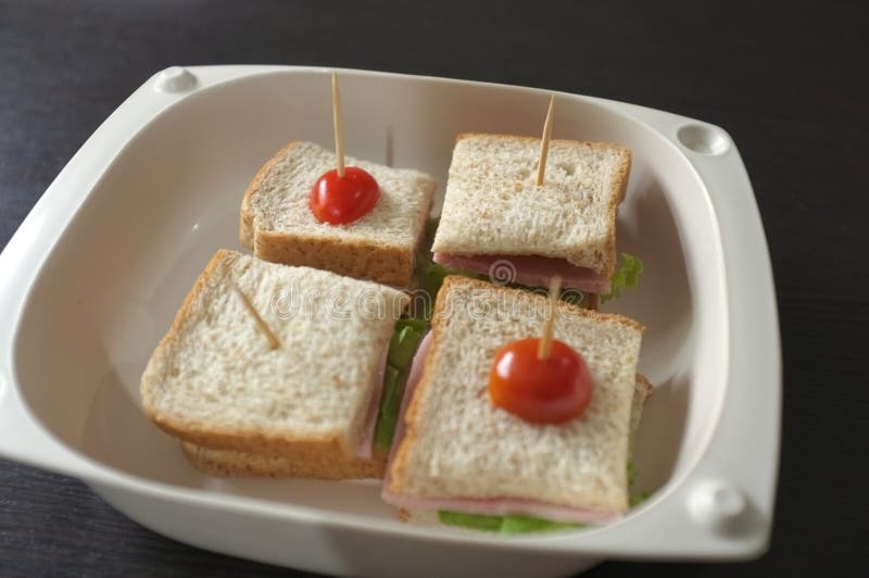 The Breakfast with Square Mini Sandwiches Stock Photo - Image of ...