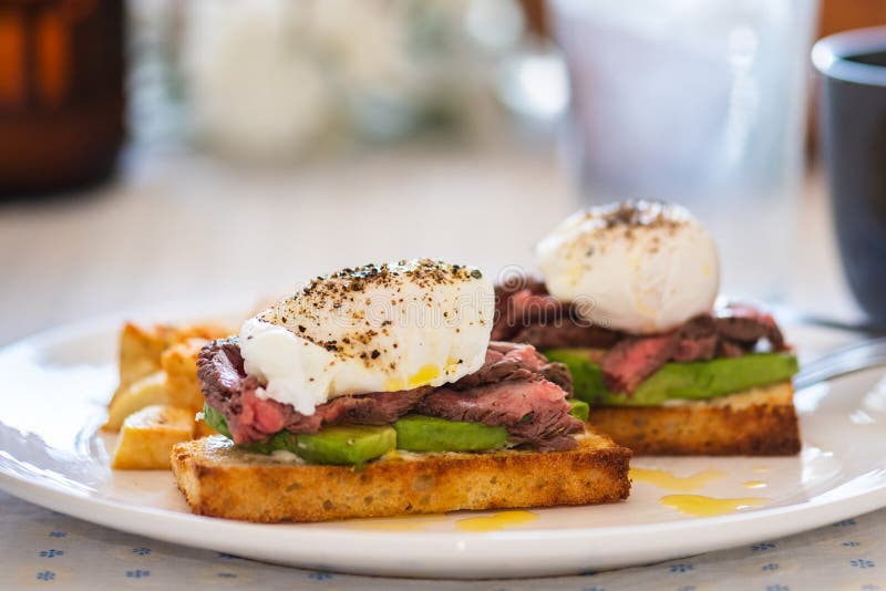 Breakfast Steak Benedict stock image. Image of cooked - 278352249