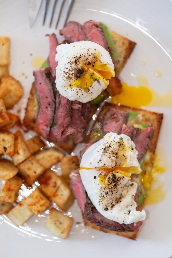 Breakfast Steak Benedict stock image. Image of morning - 278352441