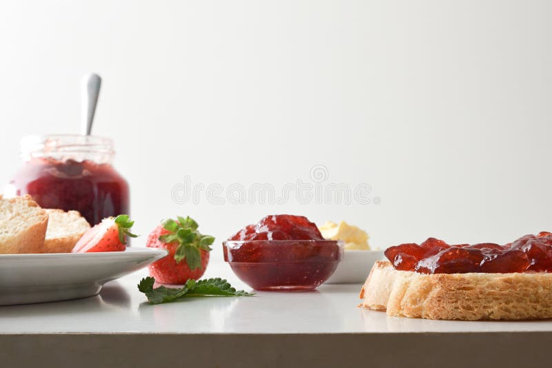 Breakfast with Strawberry Jam with Slices of Bread White Isolated Stock ...