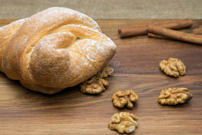 Breakfast - Sweet Walnut Bun with Cinnamon Stock Image - Image of czech ...