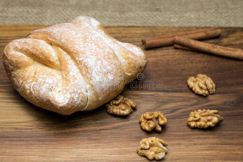 Breakfast - Sweet Walnut Bun with Cinnamon Stock Photo - Image of ...