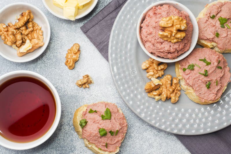 Breakfast on the Table. Chicken Pate and Butter Sandwiches Stock Image ...
