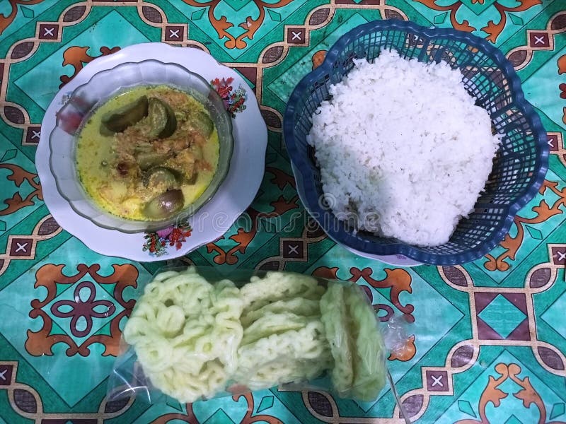 Breakfast on the Table, Eggplant, Rice, Dan Crackers Stock Image ...