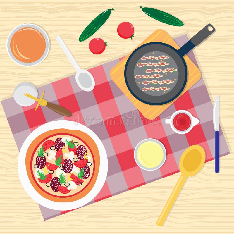 Breakfast Table Food Top Angle View Stock Vector - Illustration of ...