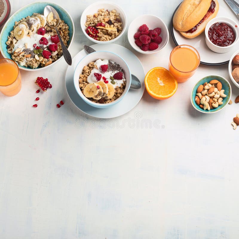 Breakfast Table. Healthy Breakfast Ingredients Stock Image - Image of ...