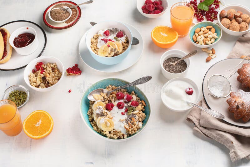 Breakfast Table. Healthy Breakfast Ingredients Stock Photo - Image of ...