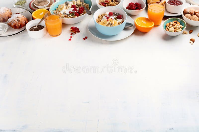 Breakfast Table. Healthy Breakfast Ingredients Stock Photo - Image of ...