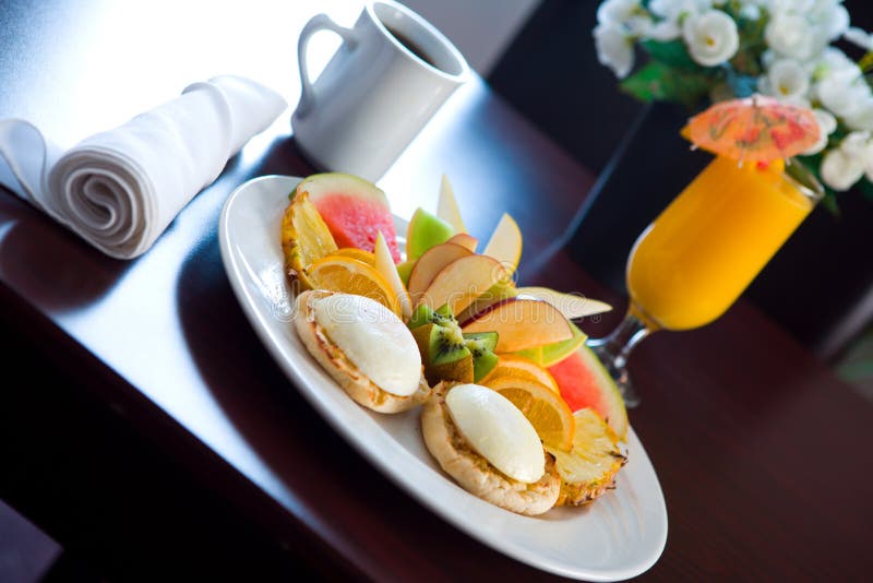Breakfast table at hotel stock photo. Image of breakfast - 1673746