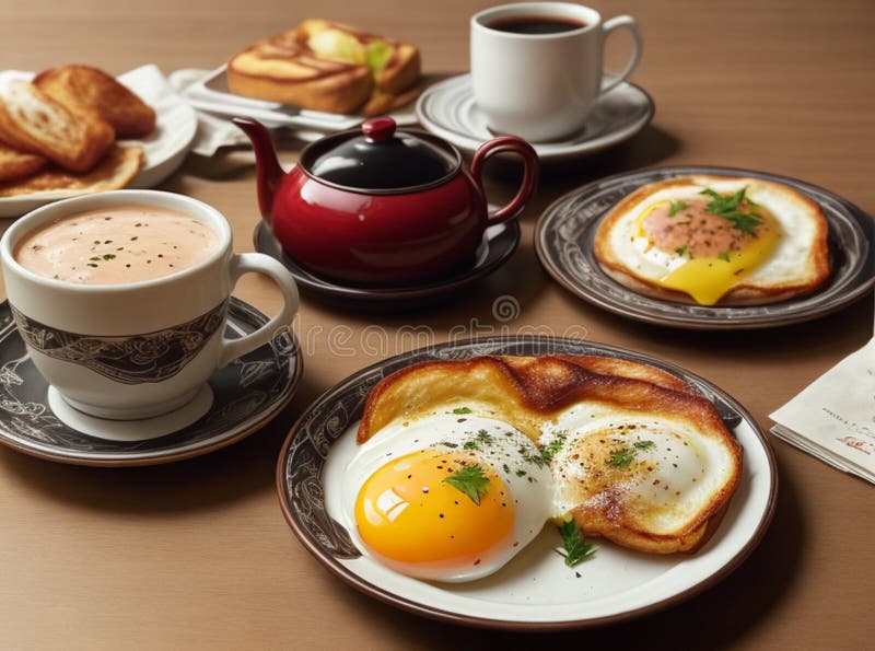 Breakfast Table Setup Close Up Stock Illustration - Illustration of ...