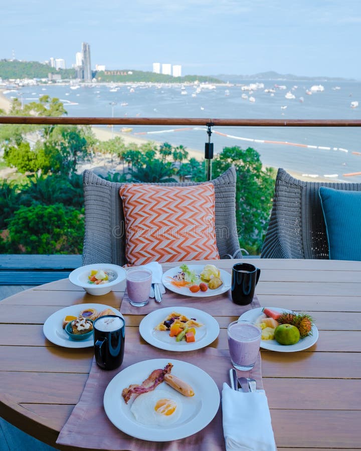 Breakfast Table with a Look Over the Bay of Pattaya from a Rooftop ...