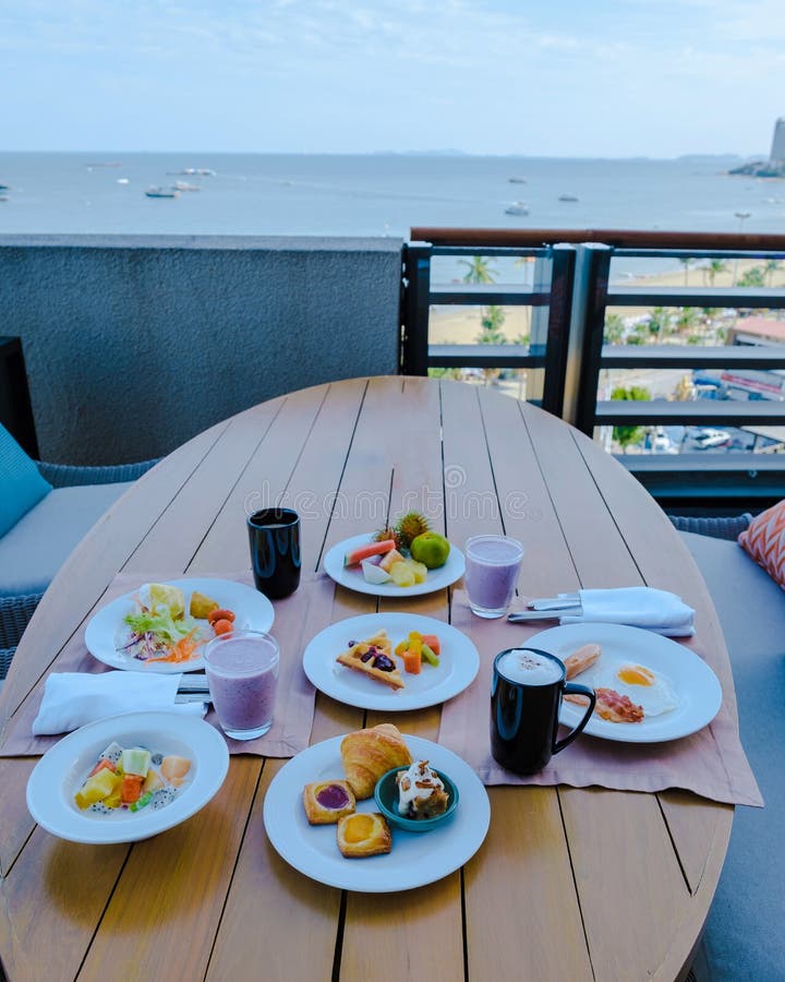 Breakfast Table with a Look Over the Bay of Pattaya from a Rooftop ...