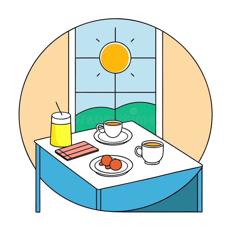 Breakfast Table Setting with a Sunny View Stock Vector - Illustration ...