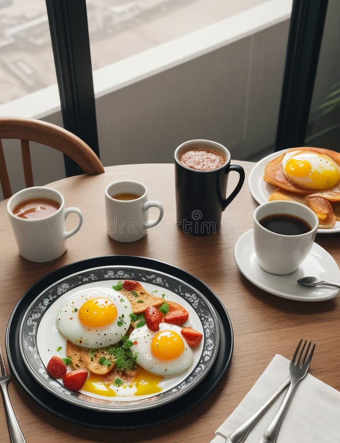 Breakfast Table Setup Close Up Stock Illustration - Illustration of ...