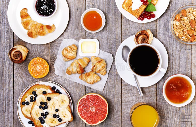 Breakfast table.top view stock photo. Image of grain - 75858150