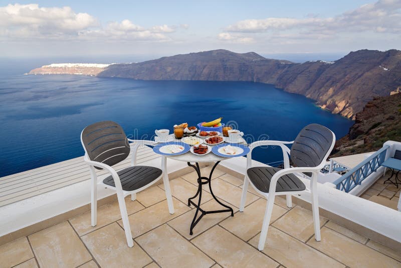 Breakfast Table for Two on a High Terrace Stock Photo - Image of coffee ...