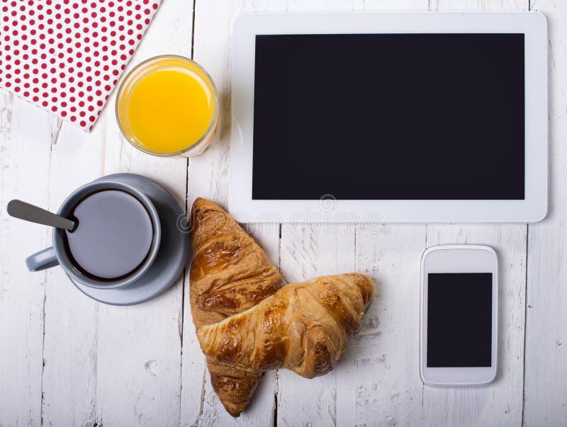 Breakfast and Tablet Computer Stock Image - Image of health, alarm ...