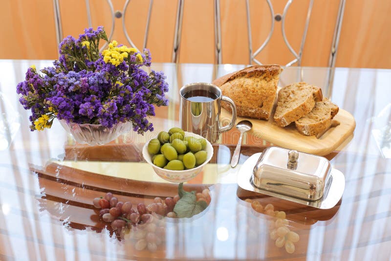 Tea with bread and butter stock image. Image of table - 23920641