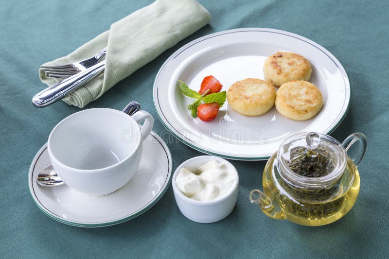 Breakfast with Tea and Cheesecakes Stock Photo - Image of morning ...