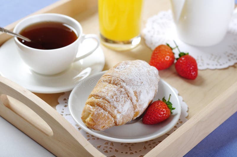 Breakfast with Tea and Croissants Stock Image - Image of bake, bread ...