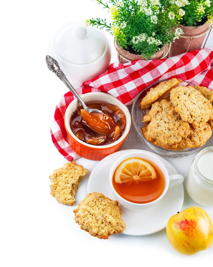 Breakfast with Tea and Fresh Cookies Stock Image - Image of breakfast ...