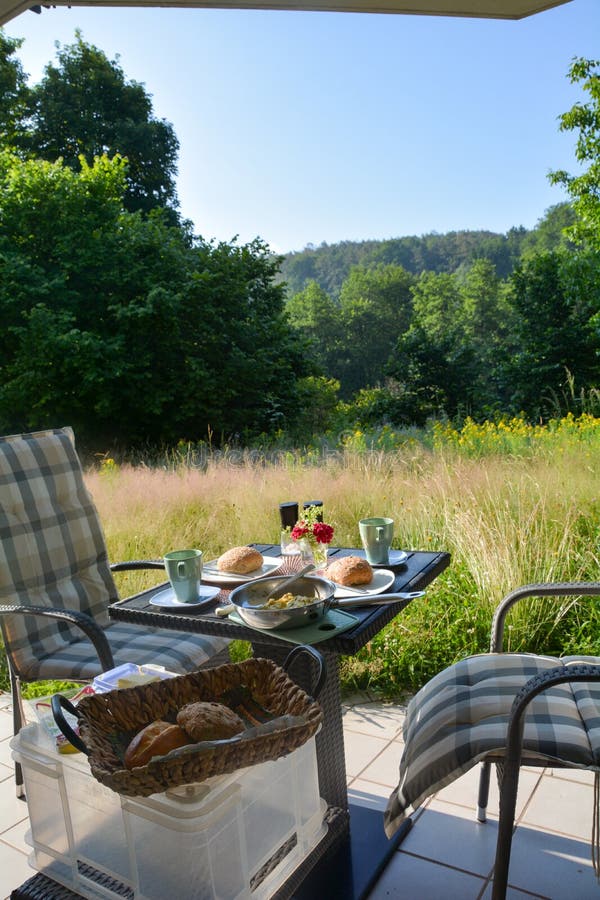 Breakfast on the Terrace in Front of Nature in Summer Stock Image ...