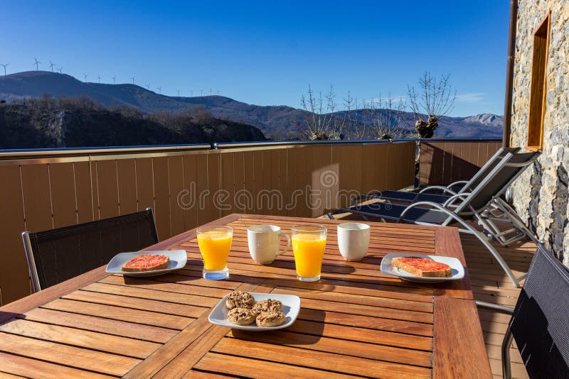 Breakfast in the Terrace with Views of the Mountain Stock Image - Image ...
