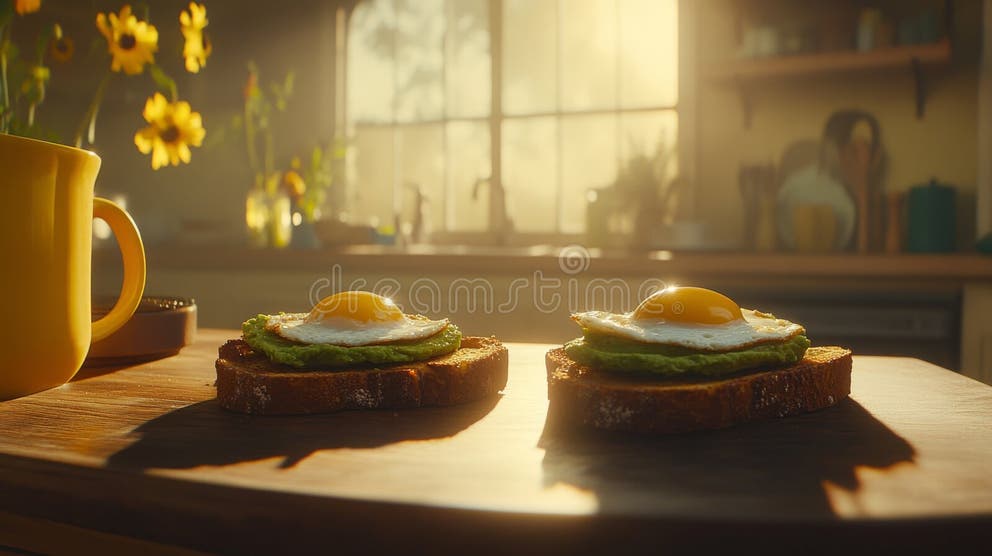 Breakfast Theme Avocado Toast in Anime Style with 3D Render and Flat ...