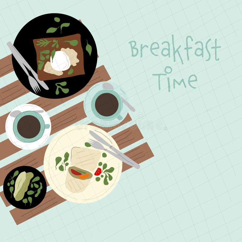 Breakfast Time Illustration. Fresh Food and Drinks in Flat Style Stock ...