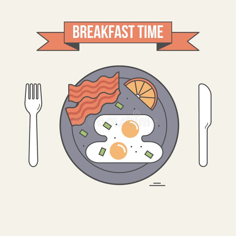 Breakfast Time Illustration. Table Setting, Plate with Fried Egg, Bacon ...