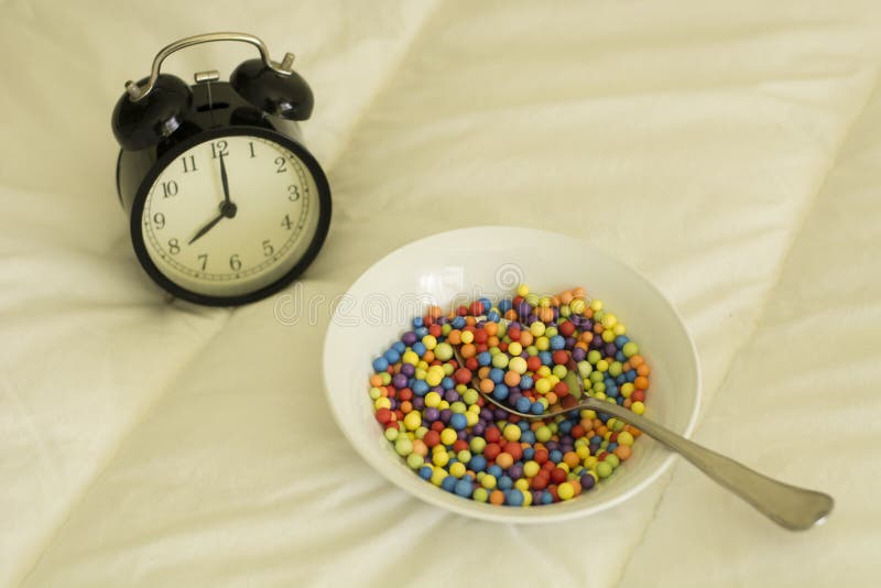 Breakfast Time with Old-style Alarm Clock Stock Image - Image of ...
