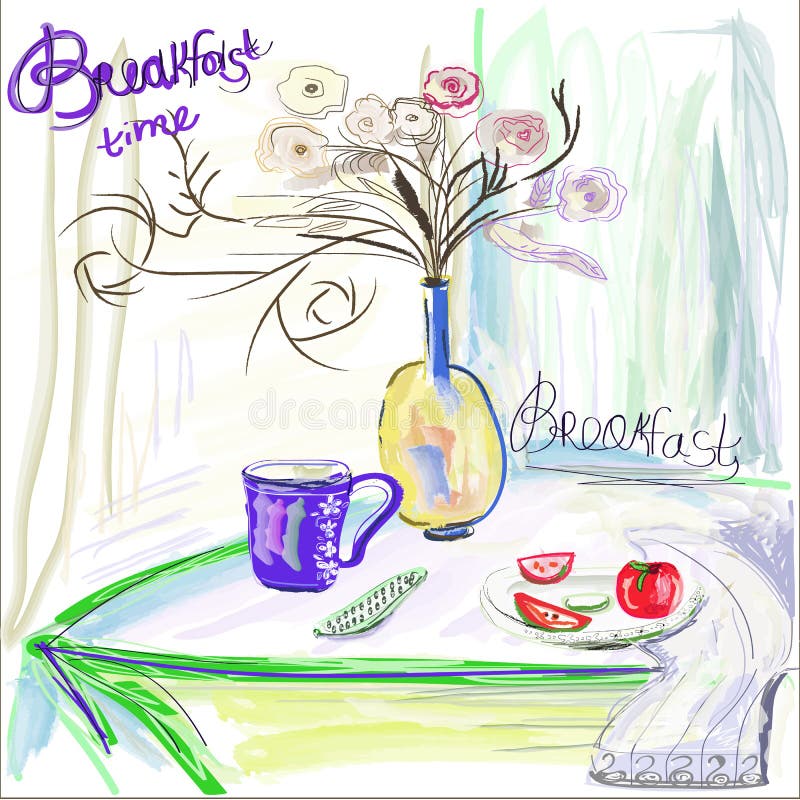 Breakfast time stock illustration. Illustration of nature - 73672381