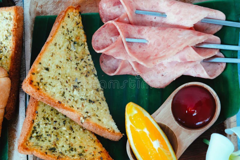 Breakfast with Toast Bread and Ham Stock Photo - Image of bread, snack ...
