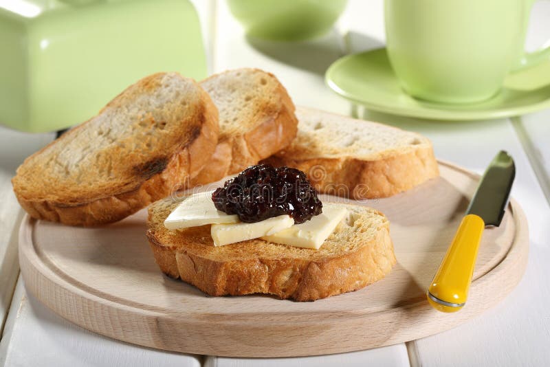Breakfast Toast Butter and Fruit Jam Stock Image - Image of wrapping ...