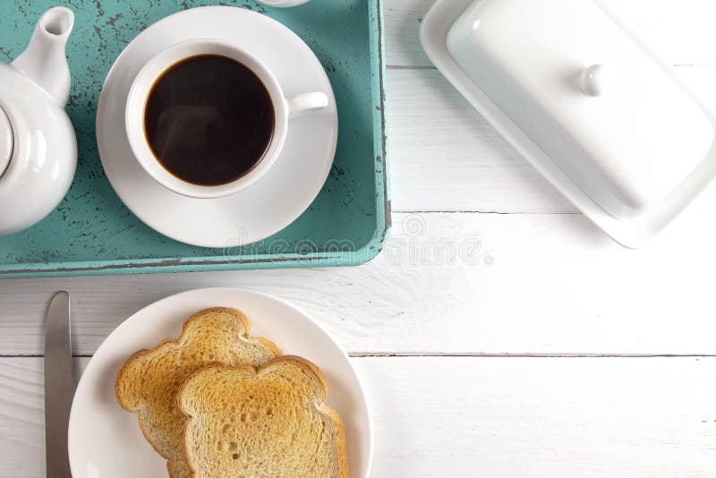 Breakfast of Toast and Hot Coffee on a Tray Stock Image - Image of ...