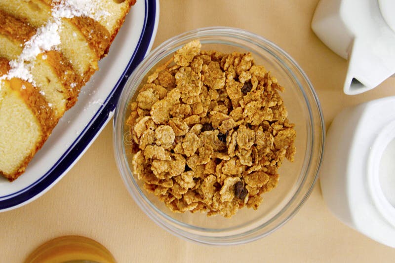 Breakfast top view stock photo. Image of bowl, horizontal - 115654354