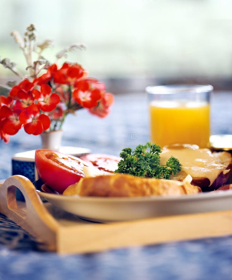 Breakfast Tray Laying on White Bed Stock Photo - Image of bedroom ...