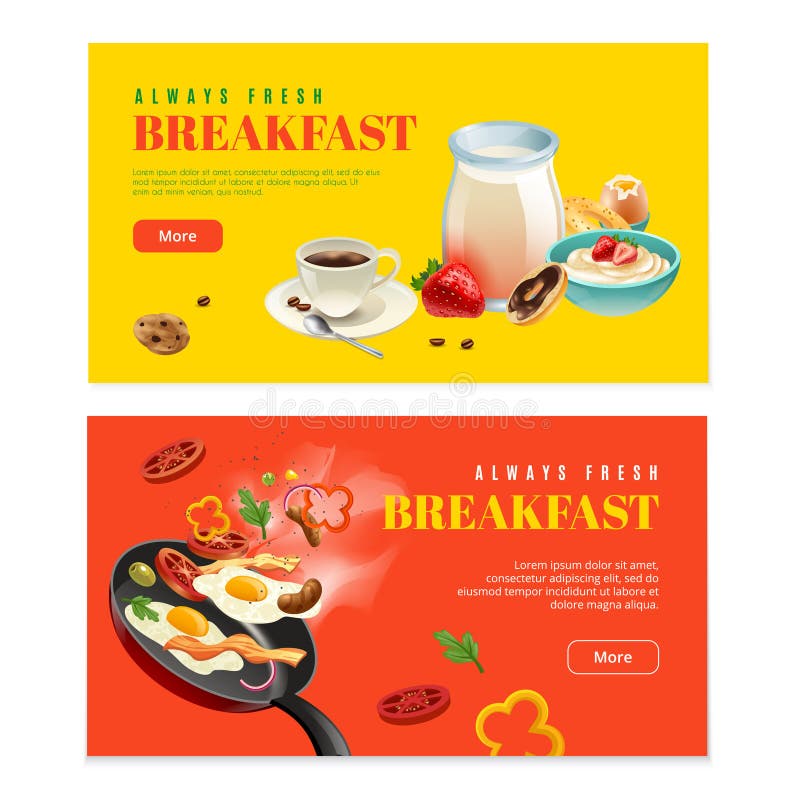 Breakfast Two Horizontal Banners Stock Vector - Illustration of muesli ...