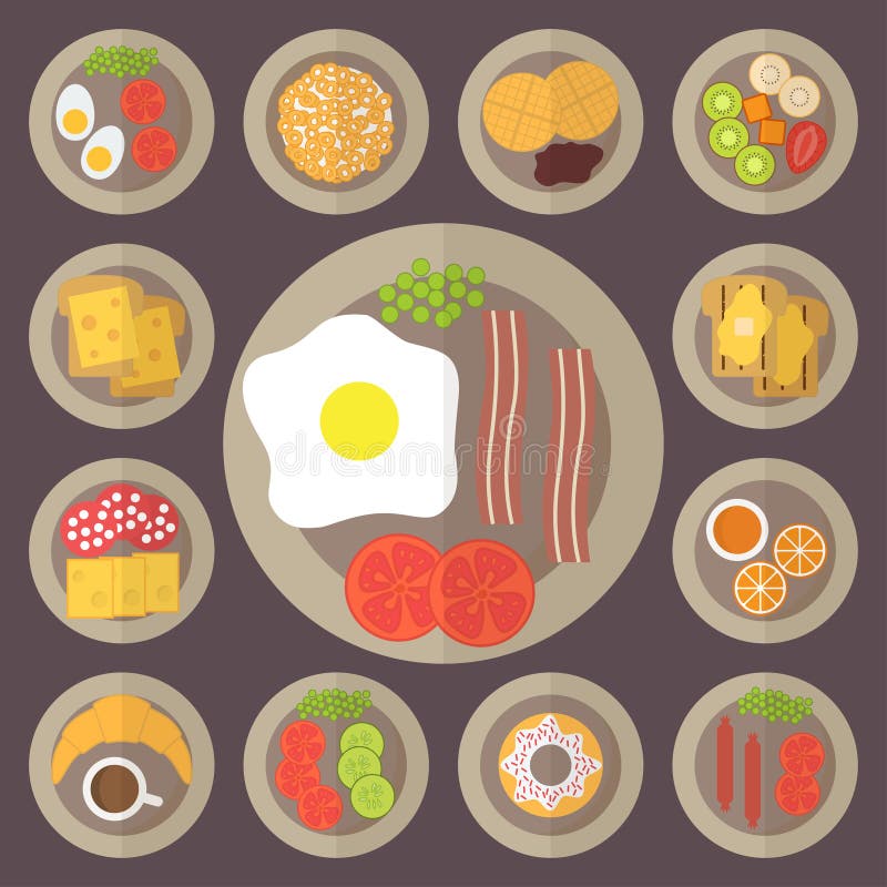Breakfast Vector Icons Set. Stock Vector - Illustration of fried ...
