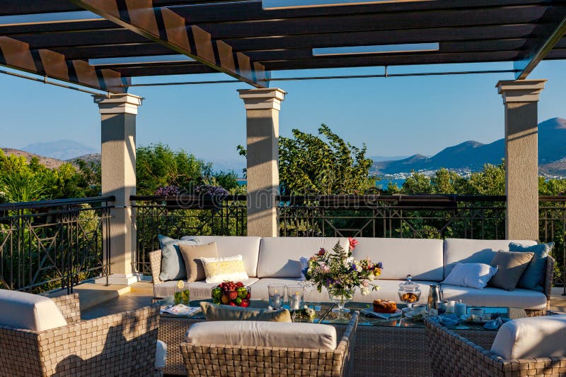 Breakfast on the Veranda of a Luxury Home Stock Photo - Image of food ...