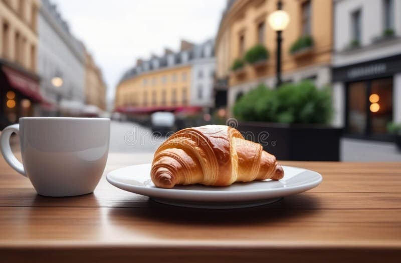 Breakfast View a Bunch of Croissant and a Cup of Coffee with Cafe Vibe ...
