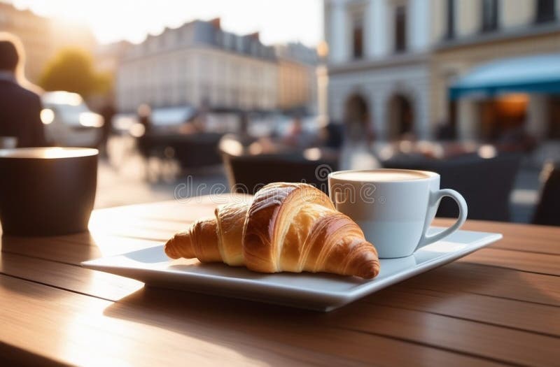 Breakfast View a Bunch of Croissant and a Cup of Coffee with Cafe Vibe ...