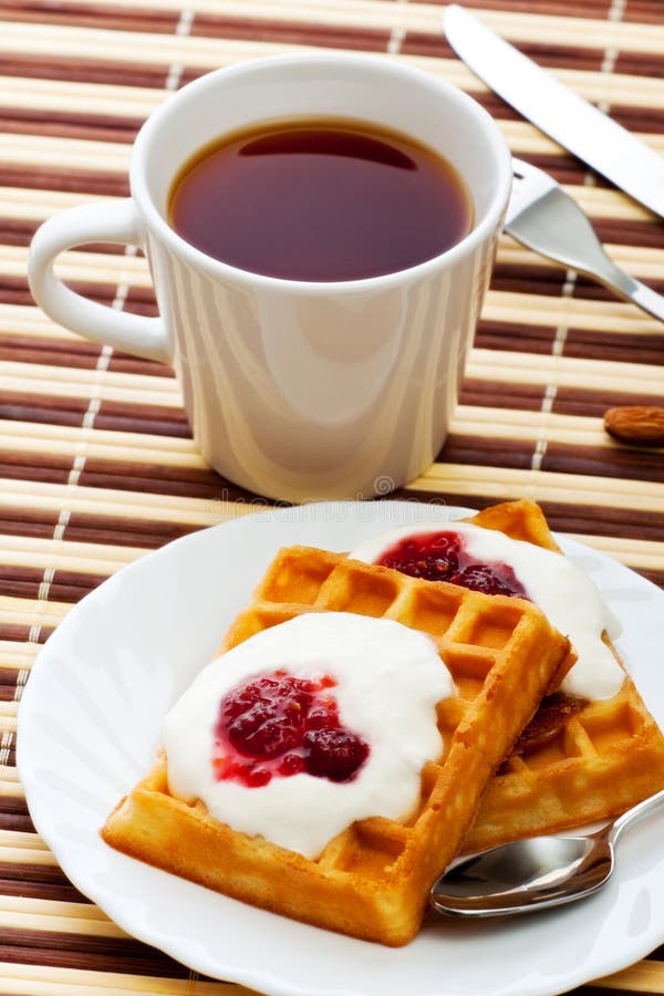 Breakfast with waffles stock image. Image of confiture - 14143613