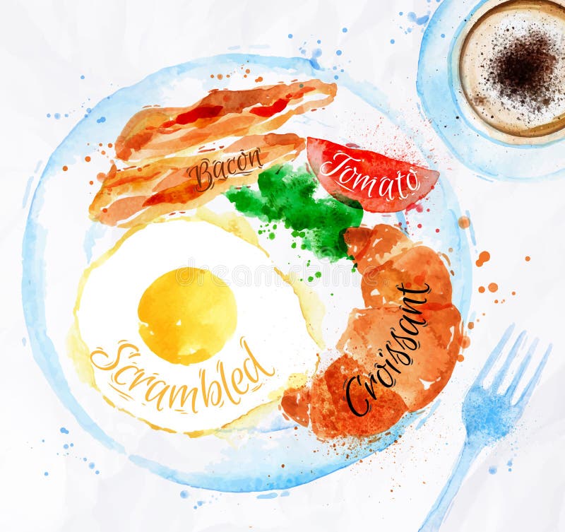 Breakfast Watercolors Bacon Eggs Stock Vector - Illustration of butter ...