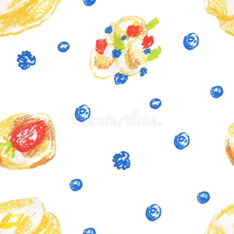 Breakfast Wax Crayons Seamless Pattern on White Insulated Background ...