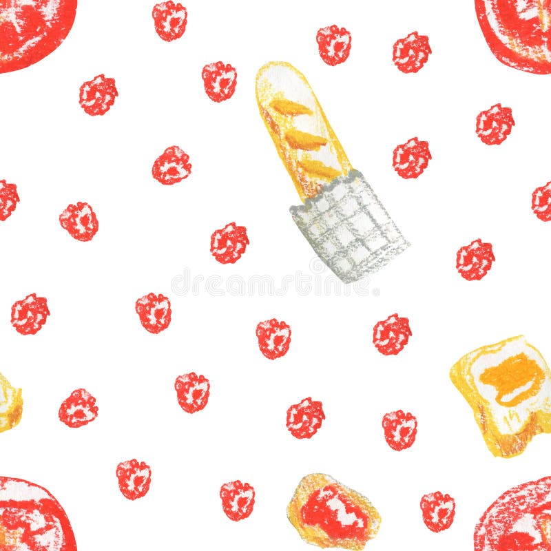 Breakfast Wax Crayons Seamless Pattern on White Insulated Background ...