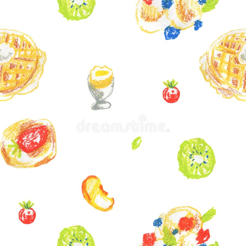 Breakfast Wax Crayons Seamless Pattern on White Insulated Background ...