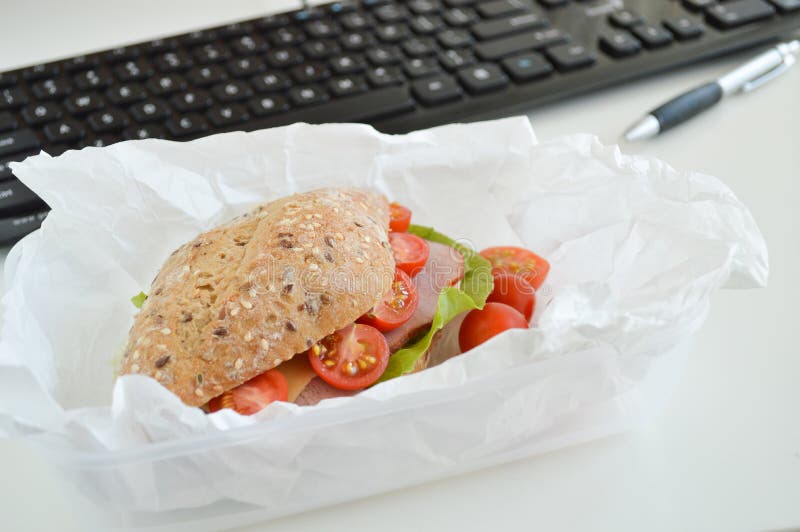 Breakfast at Work. Food in the Office Stock Photo - Image of meal ...